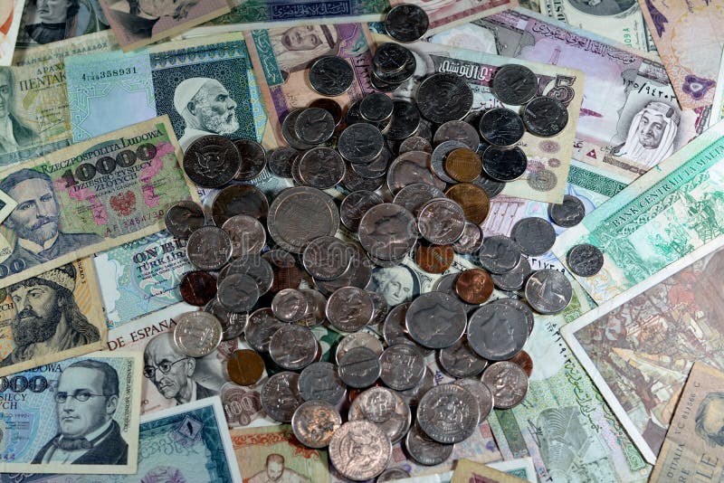 Old American Coins of Cents and Dollars on Various Old Cash Money ...