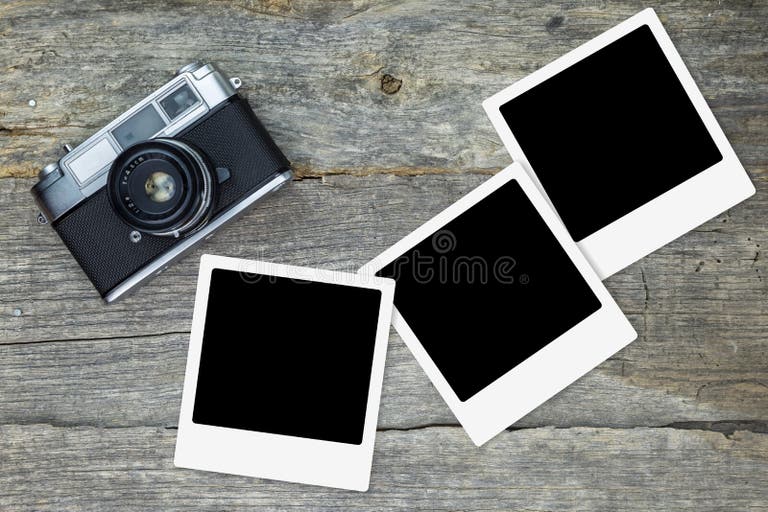 Old Analog Camera with Blank Photo Frames Stock Photo - Image of blank ...