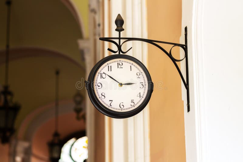 Old Analog Clock on Building Wall Outdoors Stock Image - Image of ...