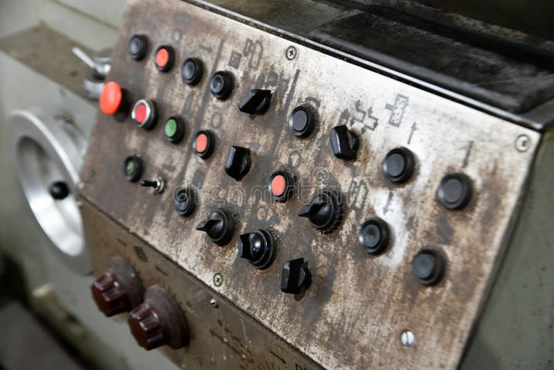 Old Analog Mechanical Control Panel of a Metalworking Machine in ...