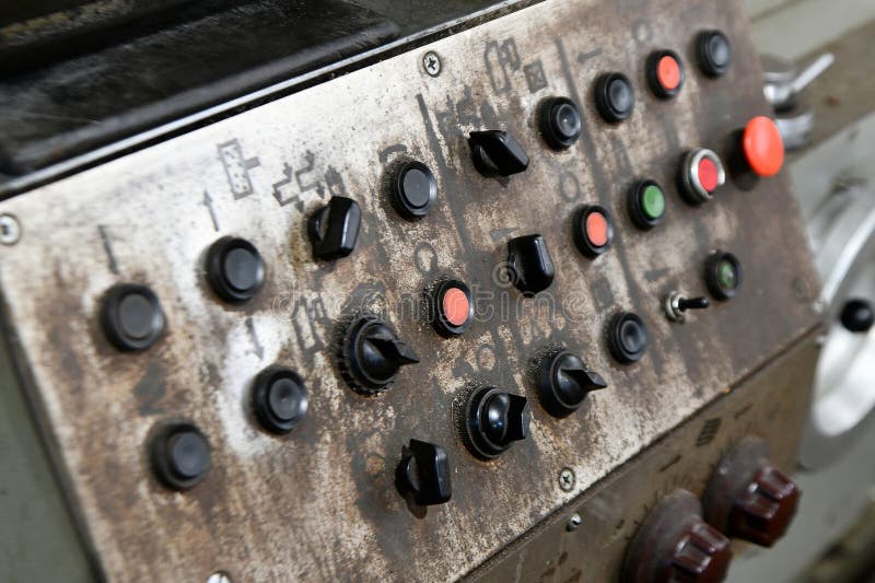 Old Analog Mechanical Control Panel of a Metalworking Machine in ...
