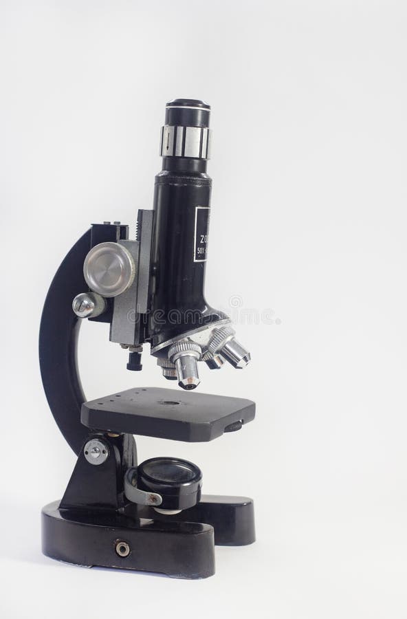 Old Analog Microscope, Mirror on White Background with Copy Space Stock ...