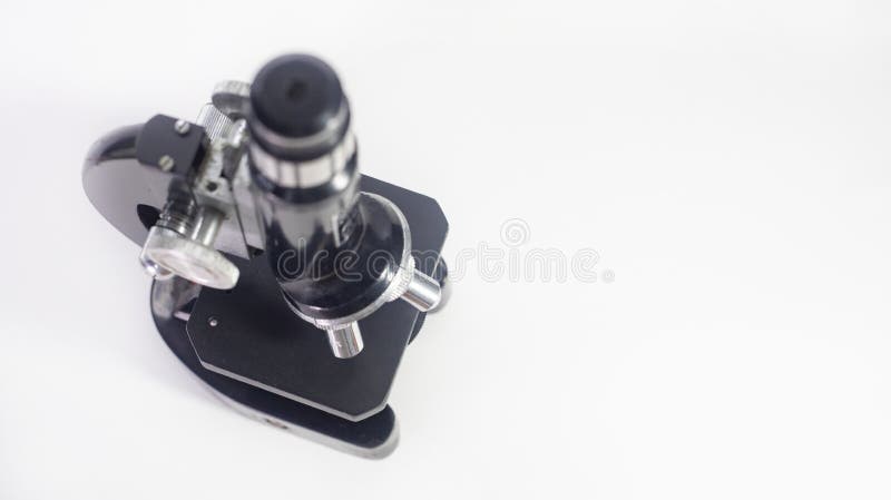 Old Analog Microscope, Mirror on White Background with Copy Space Stock ...