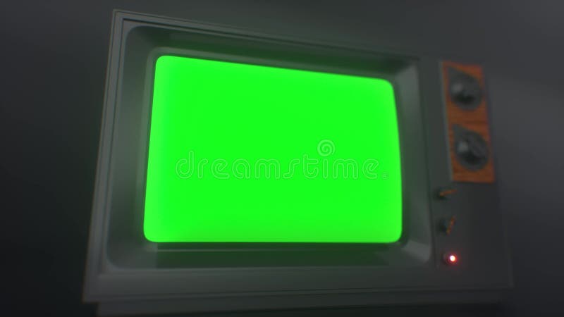 Old Analog Television with Green Chroma Key Screen in Dark Room Stock ...