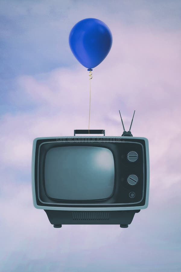 An Old Analogue Television and a Balloon in the Sky Stock Illustration ...
