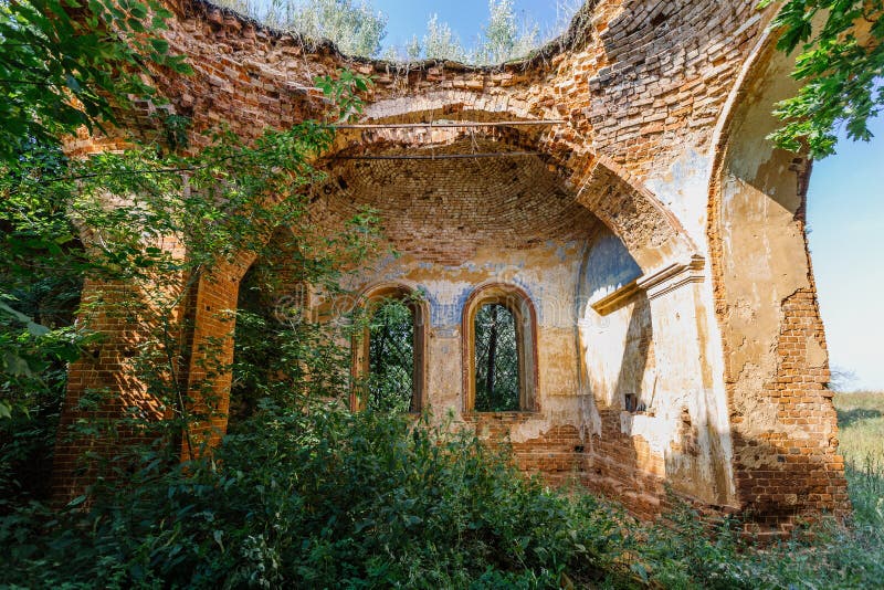 Old Ancient Abandoned Red Brick Ruins Overgrown by Plants Stock Image ...