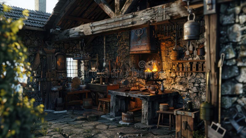 Old Ancient Forge Created with Generative AI. Old Medieval Architecture ...