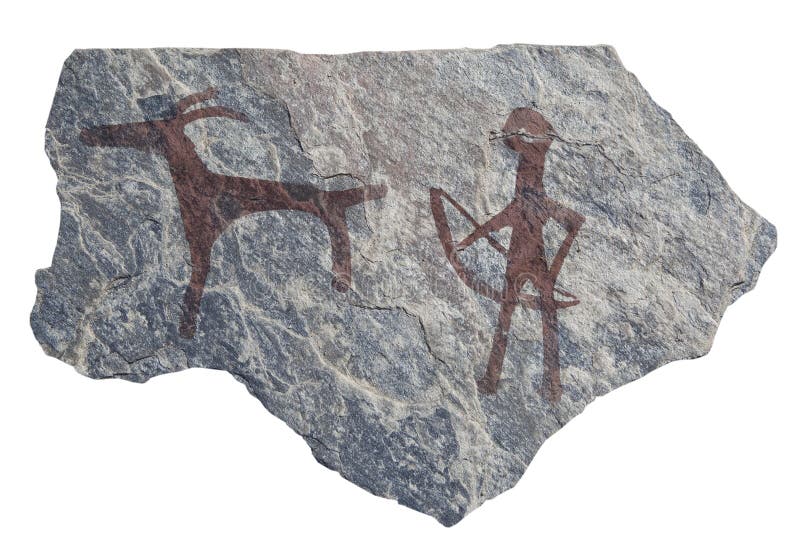 Ancient Petroglyph with Hunters Figures Stock Illustration ...