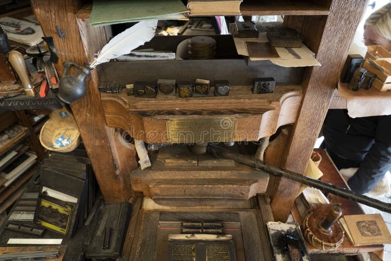 Old Ancient Print Machine Hand Press Stock Photo - Image of mechanism ...