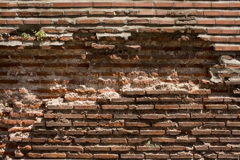 Old Ancient Wall Ruins in Reddish Bricks and Concrete. Stock Photo ...