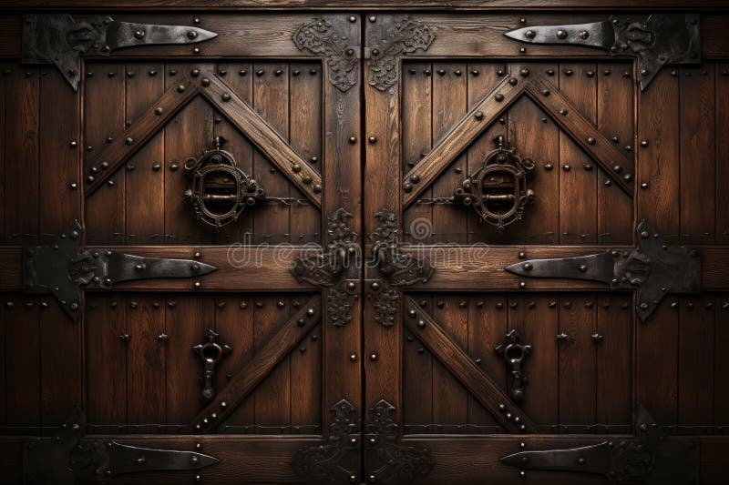 Old Ancient Wooden Gate with Locks and Bolts Stock Photo - Image of ...