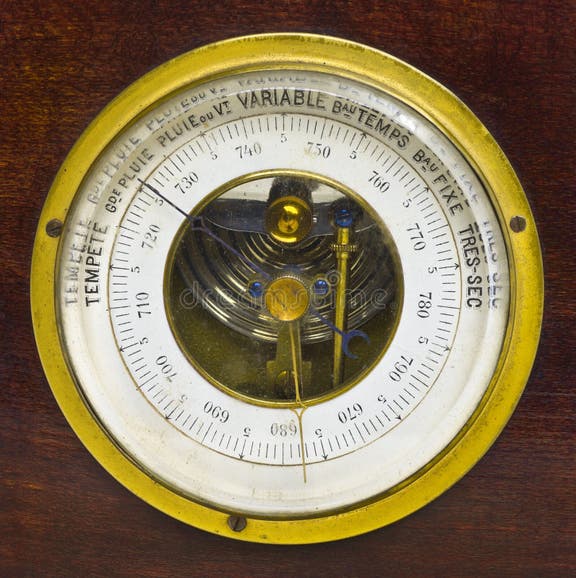 Old aneroid barometer stock image. Image of mechanism - 49669033