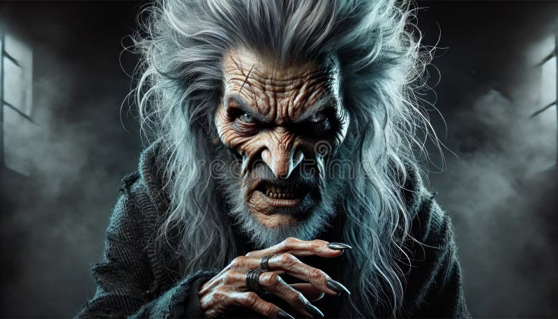 Old Angry Witch Portrait with Fierce Expression and Dramatic Lighting ...