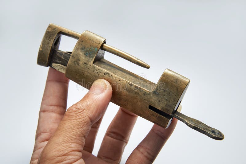Old-style Lock with a Hasp on the Timber Entrance Stock Image - Image ...