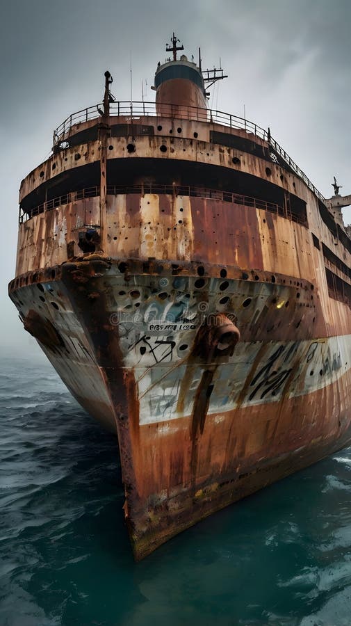 Rustic Cargo Container Transport Ship in the Ocean Stock Illustration ...