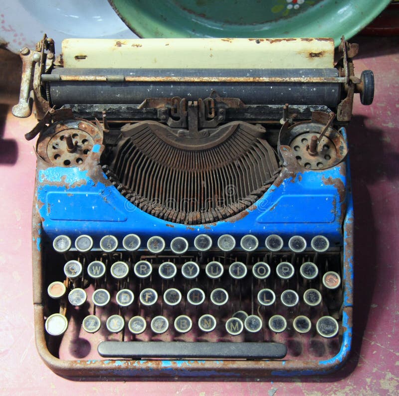 Old Antique Blue Typewriter Stock Image - Image of vintage, fashioned ...