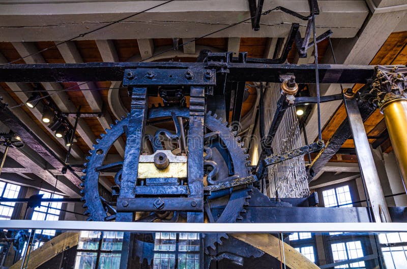 Old Antique Clock Gear Mechanism of a Big Tower Clock Stock Photo ...