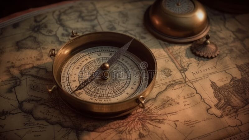 Old Antique Compass on a Paper Map. Generative AI Stock Illustration ...