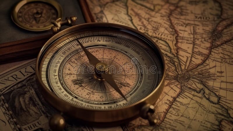 Old Antique Compass on a Paper Map. Generative AI Stock Illustration ...