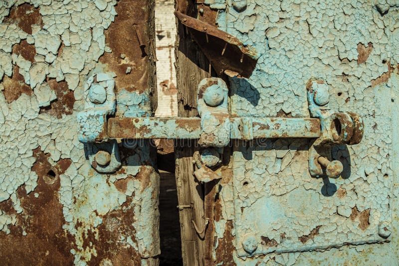 Old Antique Door with Chipped Paint and Rusted Lock. Stock Photo ...