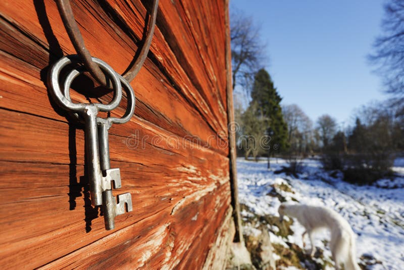 Old Antique Keys and Ring Against a Barn Wall Stock Photo - Image of ...