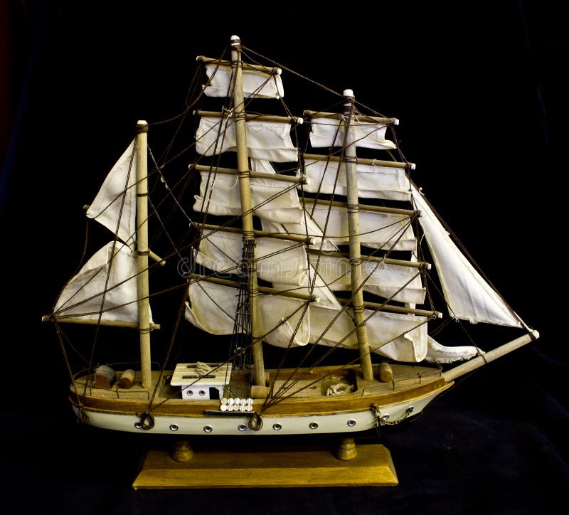 Old Antique Model Ship on Black Background Stock Image - Image of ...