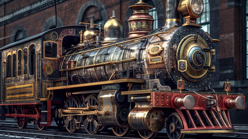 Old Antique Train Engine on Track AI Generative Stock Illustration ...