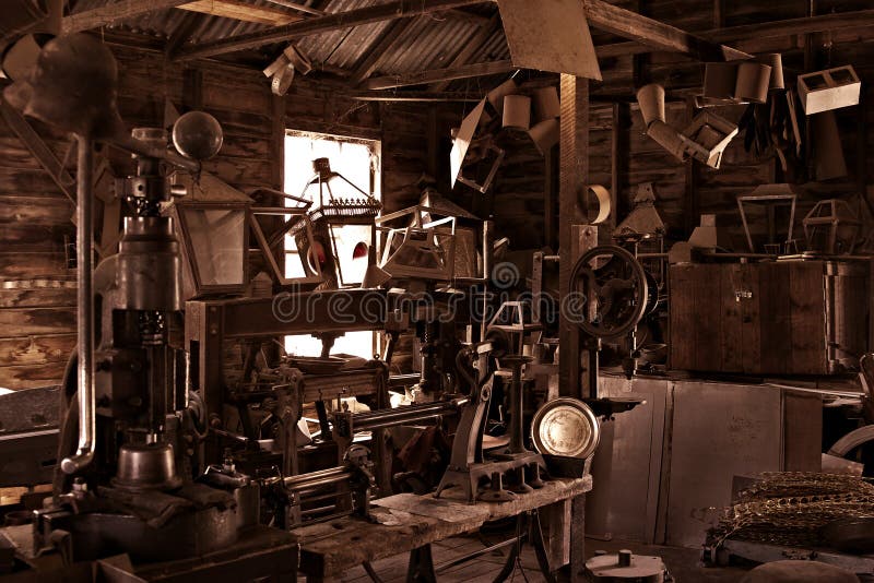 Old Antique Vintage Workshop Stock Photo - Image of clutter, workshop ...