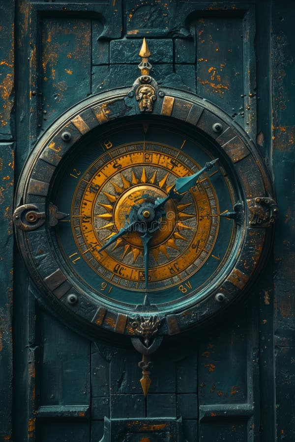 An Old Antique Wall Clock. an Unusual Clock is Built into the Wall ...