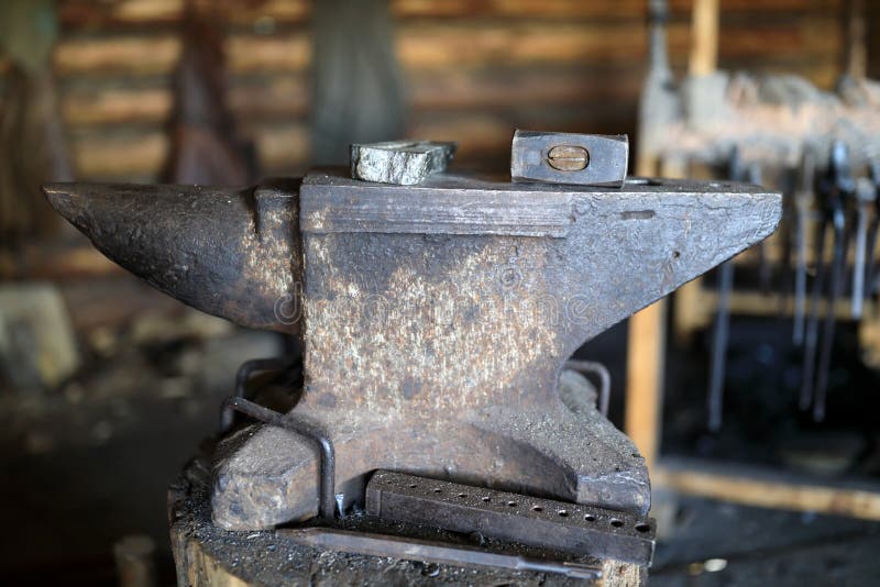 Old anvil in forge stock photo. Image of material, manufacturing ...