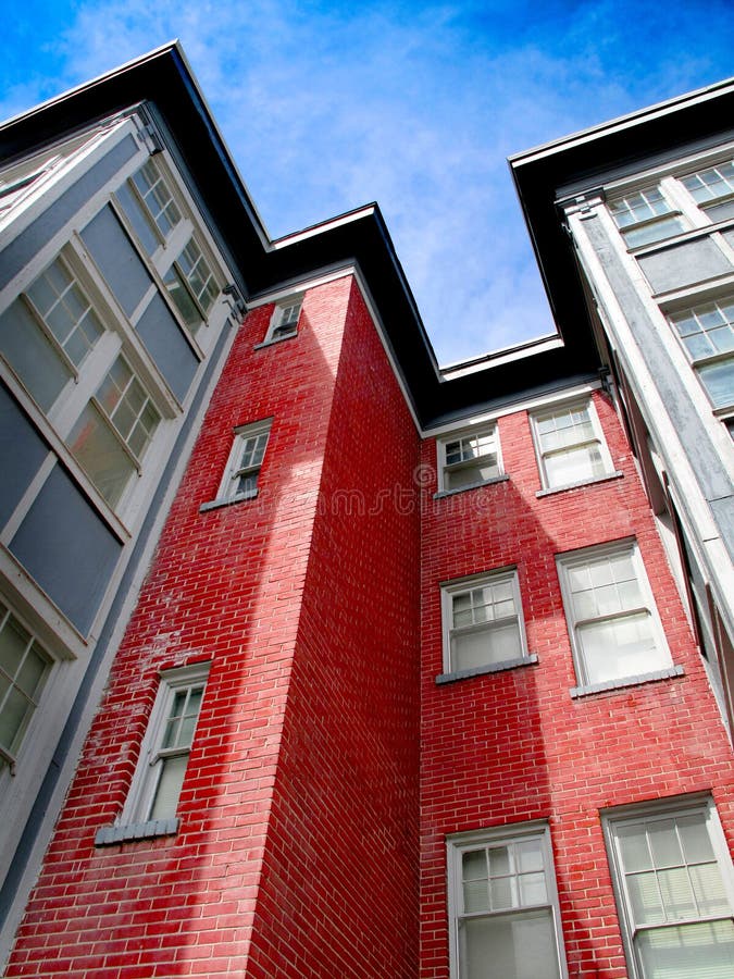 Old Apartment Building with Windows and Red Bricks Blue Sky Stock Image ...