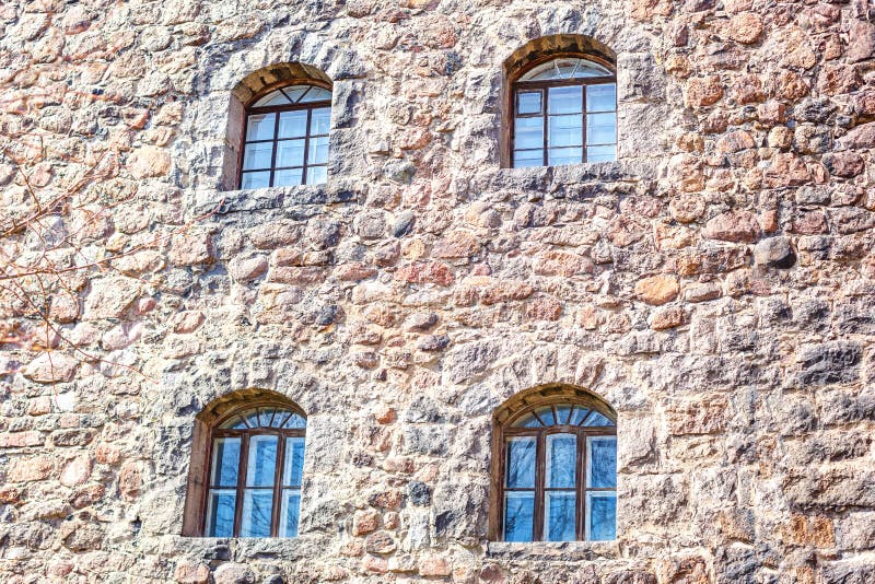 Old Arched Windows in the Stone Castle Stock Image - Image of facade ...