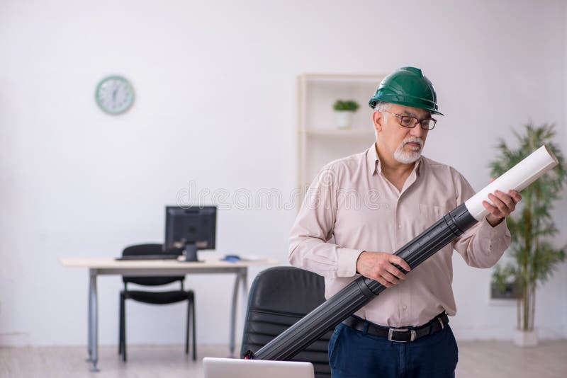 Old Male Architect Working in the Office Stock Photo - Image of builder ...