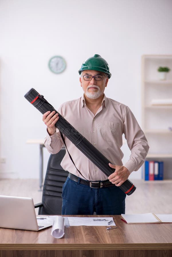 Old Male Architect Working in the Office Stock Image - Image of ...