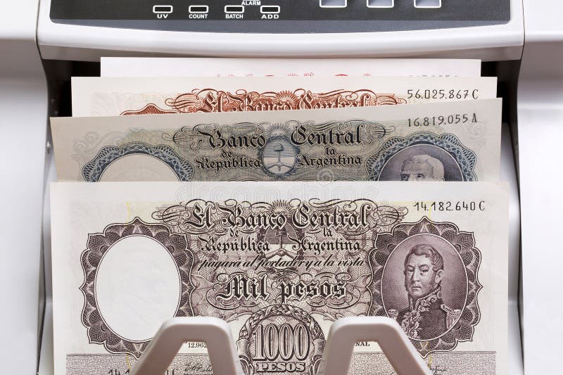 Old Argentine Peso in the Counting Machine Stock Photo - Image of ...