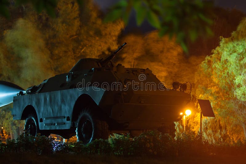 Old Armored All-terrain Vehicle Stock Photo - Image of city, lighting ...