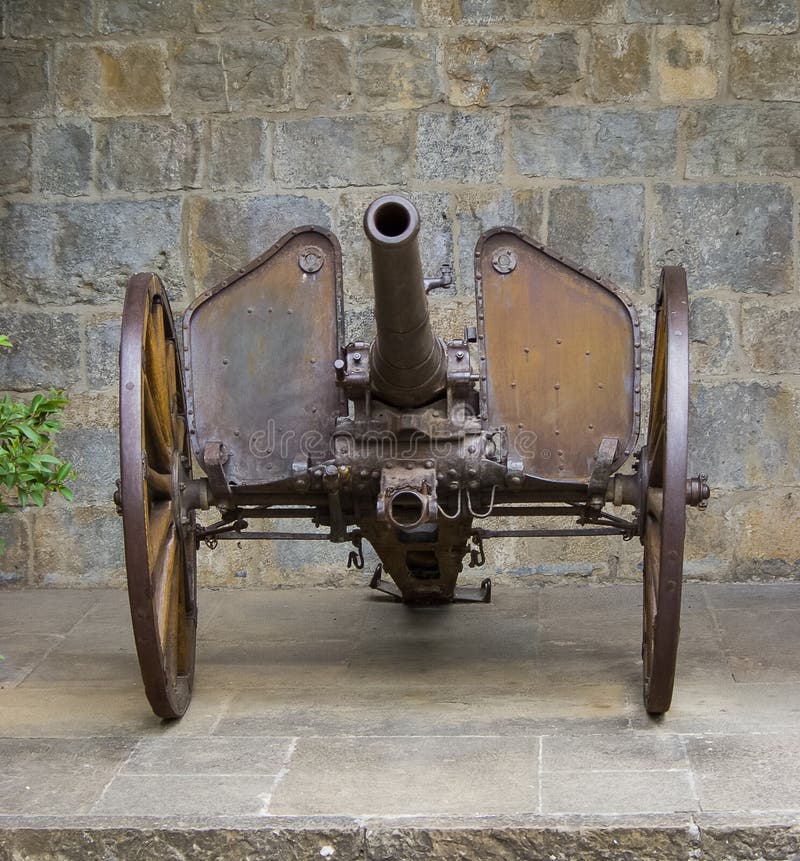 Old Artillery Iron Cannon Over Wheel. Stock Photo - Image of style ...