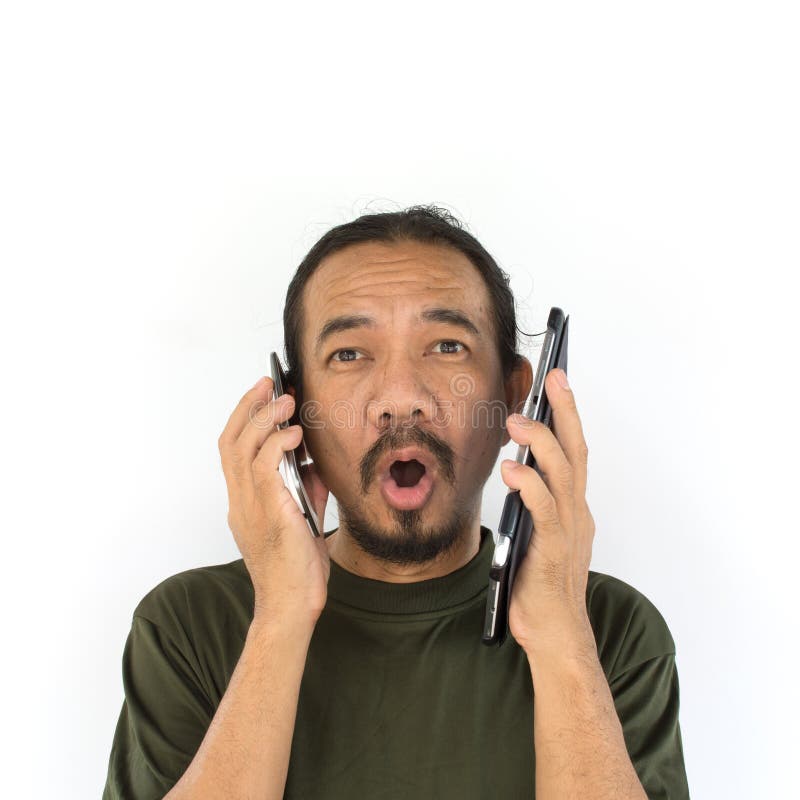 Old Asian Man Using Tablet-pc on White Background Stock Image - Image ...