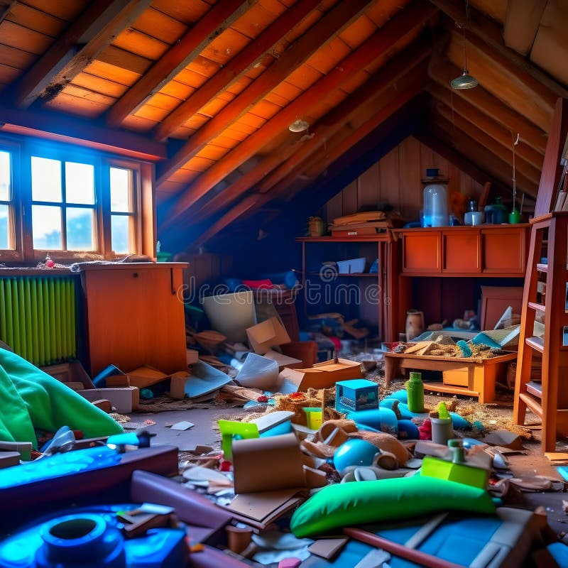 An Old Attic with Stuff Scattered Around it. Stock Illustration ...