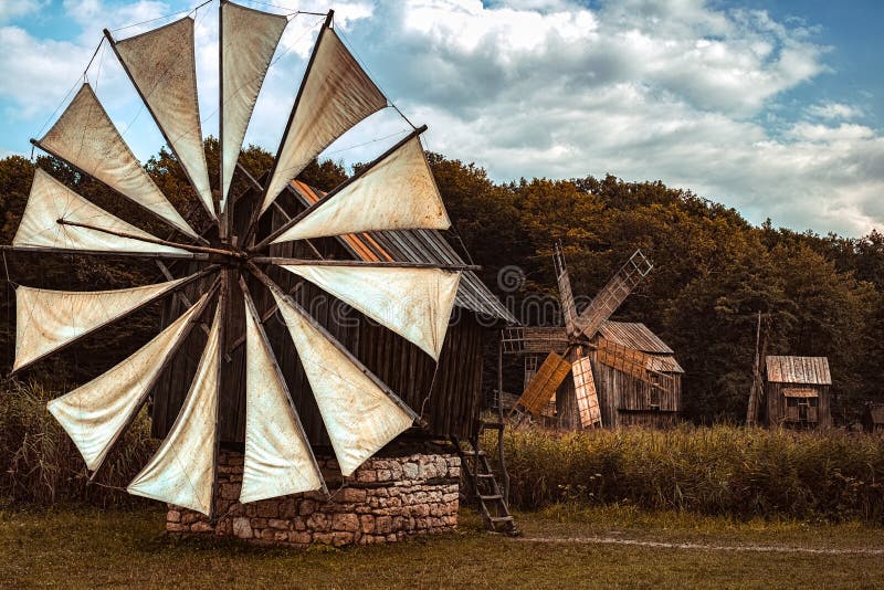 Old Authentic Traditional Wind Mill Stock Image - Image of history ...