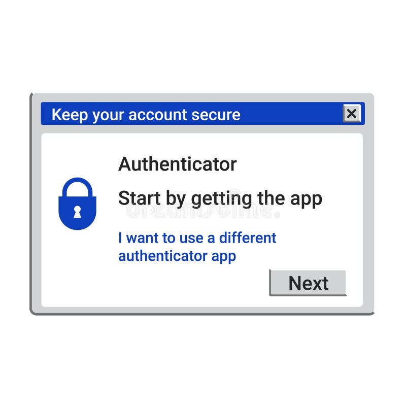 Old Authenticator Window in Blue Color. Retro Program Message Stock ...