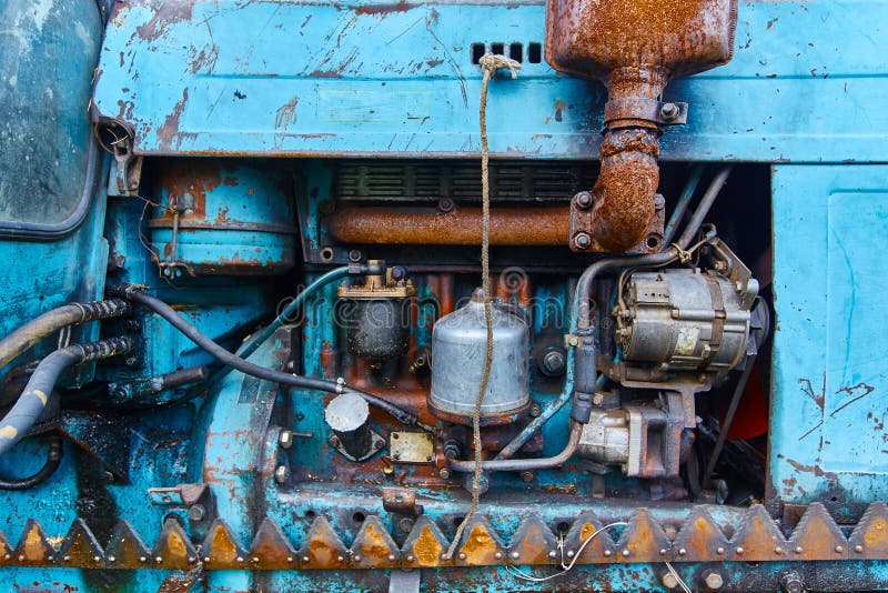 Old Tractor Automobile Engine, Background Stock Image - Image of retro ...