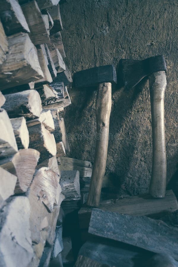 Old ax on background wall stock image. Image of material - 85904011