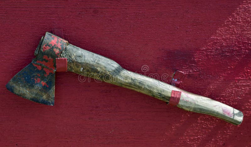 The Old Axe Hangs on a Red Wooden Board. Stock Image - Image of hatchet ...