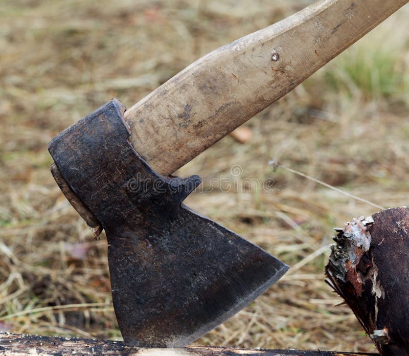Old Axe in Log. Closeup View Stock Image - Image of pine, blade: 149695121