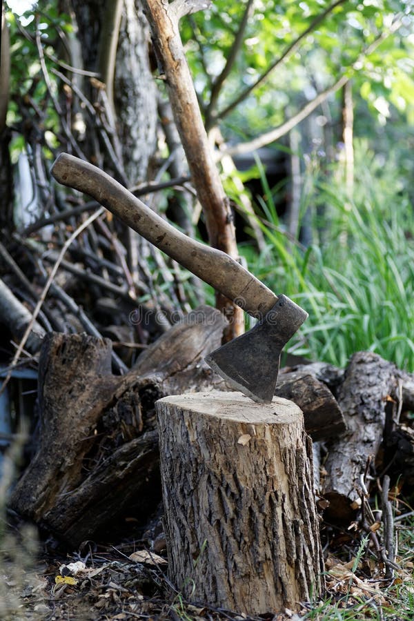 Old Axe, Log and Old Firewood Stock Image - Image of steel, power: 56032981