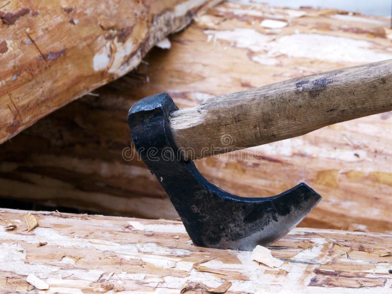 An Old Axe in a Log, Used by the Ancient Slavs. Stock Image - Image of ...