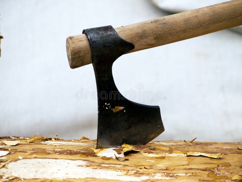 An Old Axe in a Log, Used by the Ancient Slavs. Stock Image - Image of ...