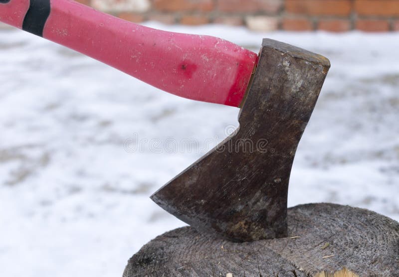 Old Axe with Red Handle, Close-up Stock Photo - Image of wood, iron ...