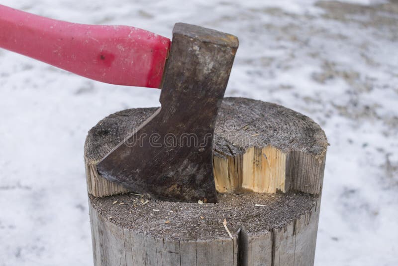 Old Axe with Red Handle, Close-up Stock Photo - Image of tree, steel ...